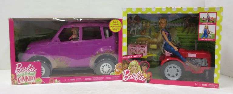 (2) Barbie Farm Girl Sweet Orchard Farm Jeep Barbie Farmer and Tractor ...