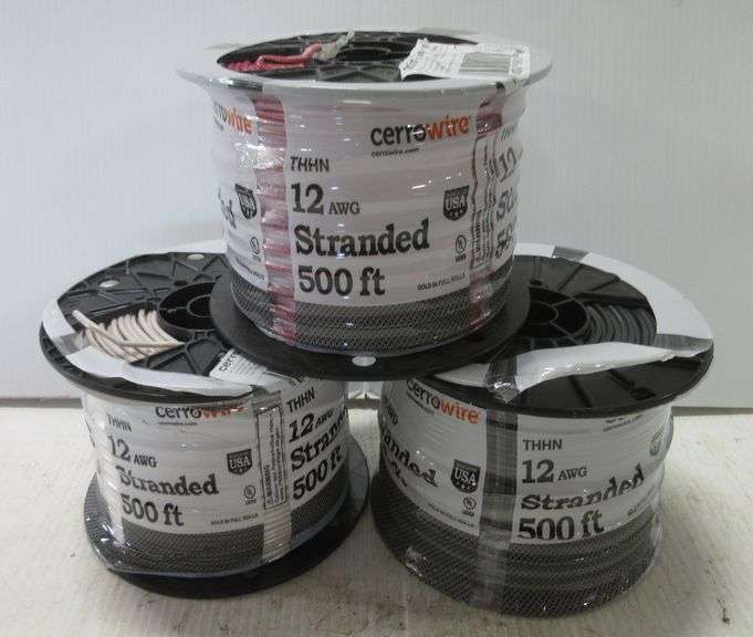 Cerro wire 12 AWG stranded 500' roll, THHN wire, (3) rolls, black ...
