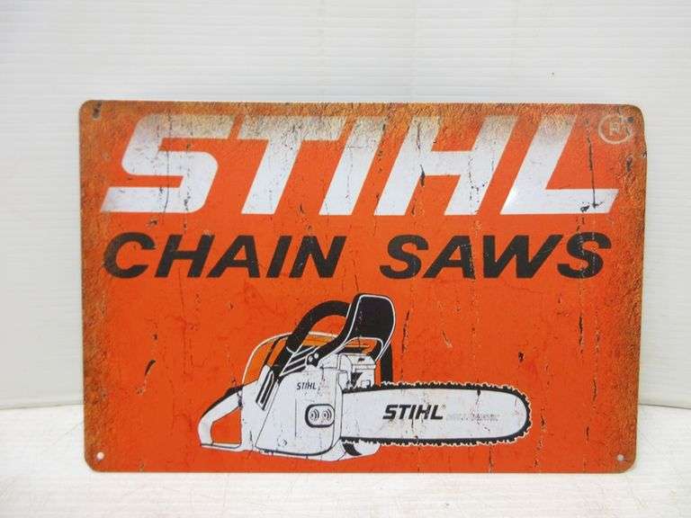 "STIHL chainsaws" weathered style metal sign, 12" x 8", in new ...