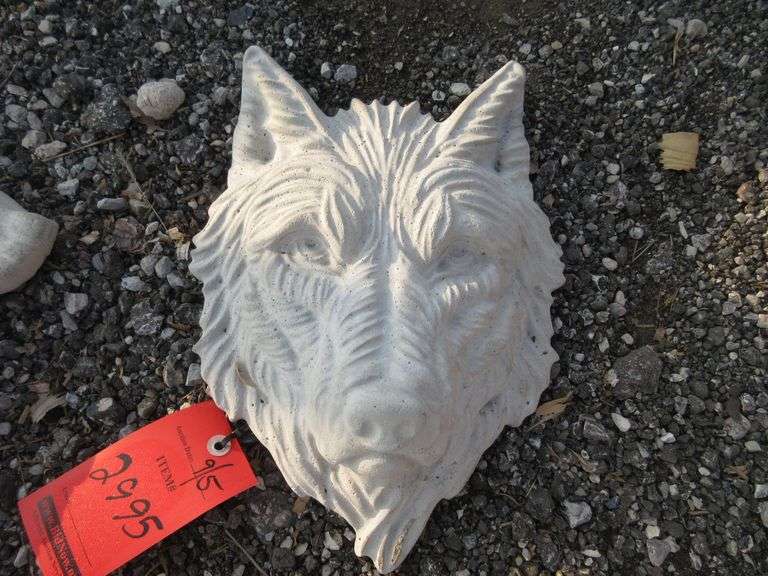 Concrete wolf statue, 14"L, good - Albrecht Auction Service
