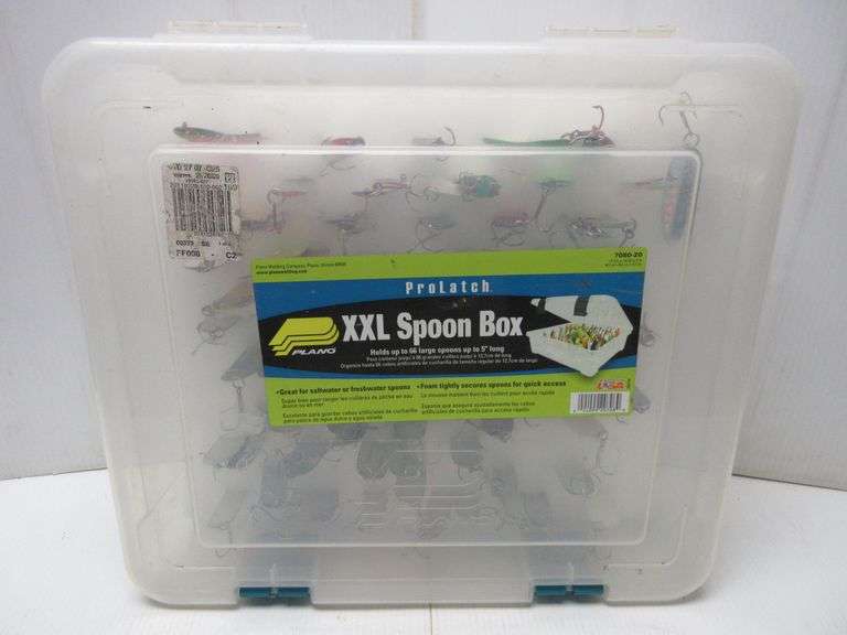 XXL spoon box with (76) spoons for fishing, 17"W x 16"D x 5"H, good ...