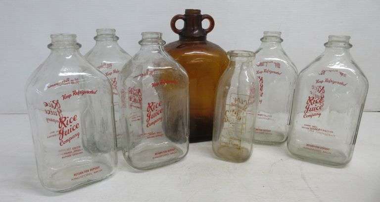 (7) Antique bottles, includes: 5- Half gallon milk bottles from ...