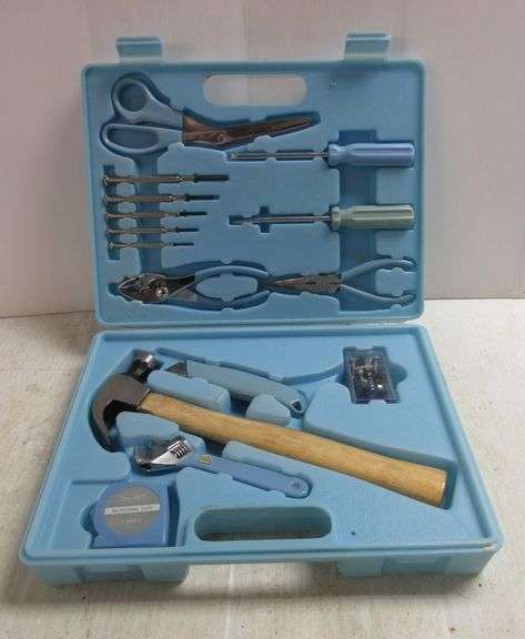 14-Piece tool kit with light blue plastic case - Albrecht Auction Service