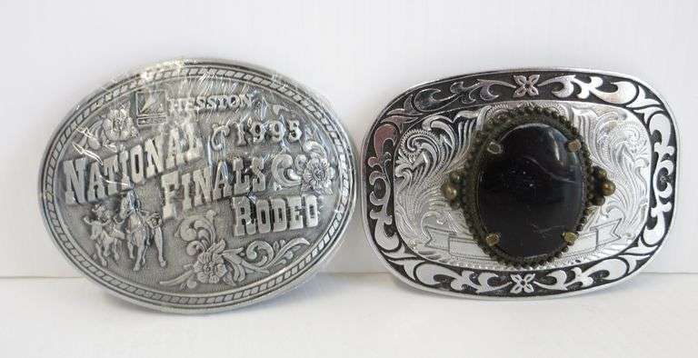 (2) Older Western and Rodeo Belt Buckles, includes: 1995 Hesston ...