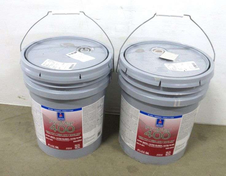 (2) 10-Gallon interior gray paint, color name on top, fresh mistint ...