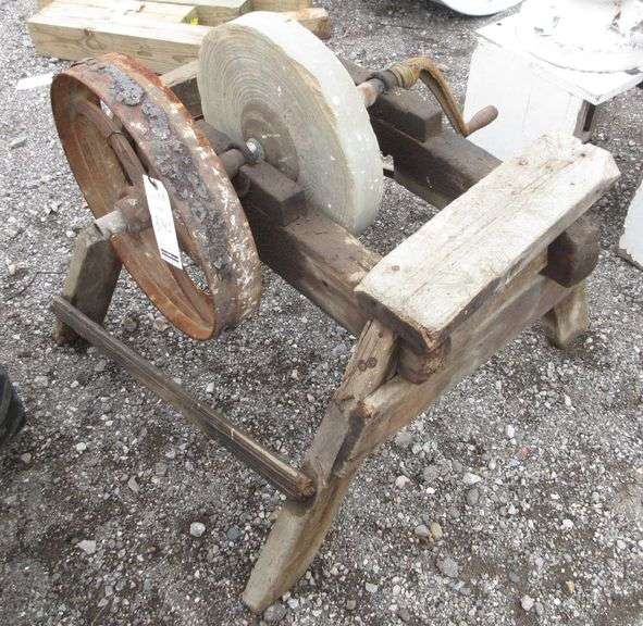 16" Grindstone with pulley and hand crank, good for age - Albrecht ...