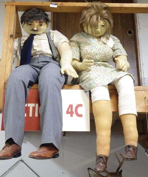 Older life size stuffed bench sitters man and woman, good - Albrecht ...