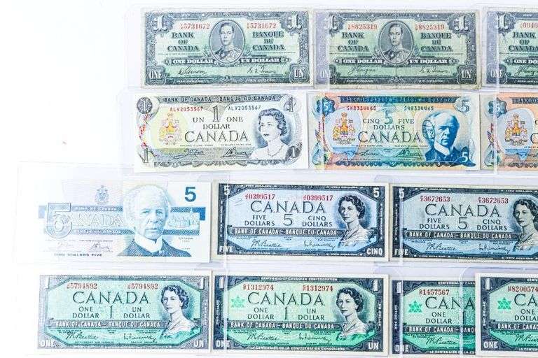 Collection of Canada Banknotes - 29 pieces total, variety of dates and ...