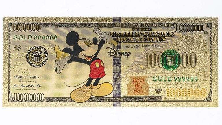 Disney Donald Duck 24kt Gold Gilded Collectible Million Dollar Note on ...