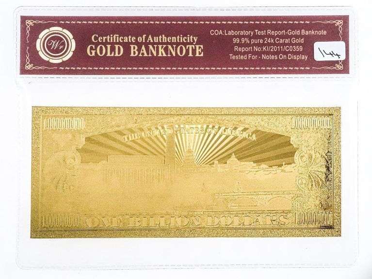 USA 24kt Gold Bank Note - One Million Dollars - The Auction Vault