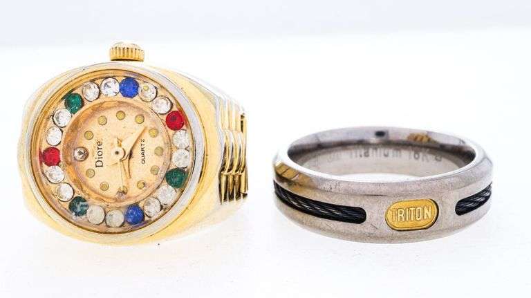 Lot - 4 Rings -Bands, Clock Ring Etc. - The Auction Vault