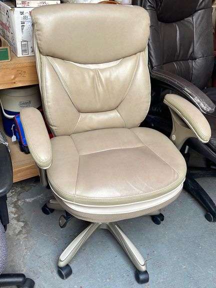 Beige Leather Rolling Office Chair - Apexx Auctions
