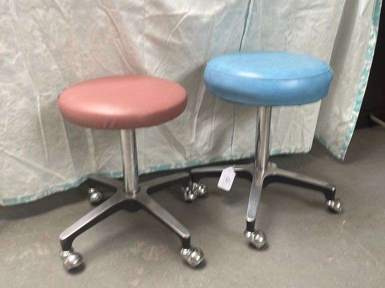 Two Padded Stools with Metal Bases and Casters - Apexx Auctions