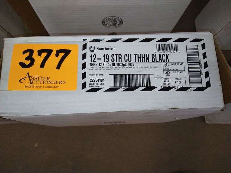 2000ft. 12-19 Stranded CU THHN Black - Assiter Auctioneers
