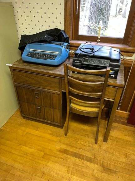 Wood Desk, IBM Electric Typewriter, Brother Printer - Baer Auctioneers ...