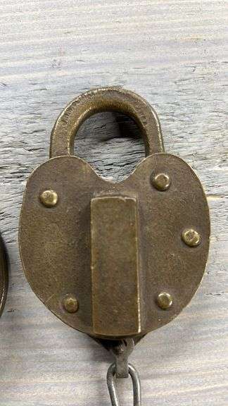 2 Antique Brass Railroad Locks and Keys - Baer Auctioneers - Realty, LLC