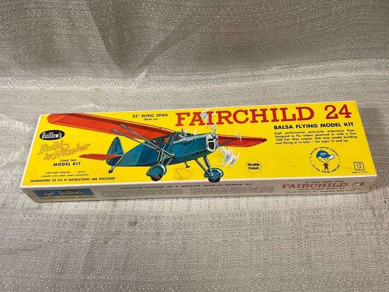 NIB 25" FAIRCHILD 24 Rubber Powered Scale Balsa Model Airplane Kit ...