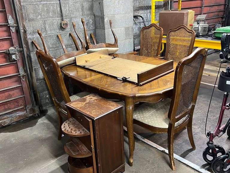 Dining Table and 6 Cane Back Chairs and 1 Table Leaf, Sewing Cabinet ...
