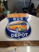 Porcelain Bus Depot Sign - Baer Auctioneers - Realty, LLC