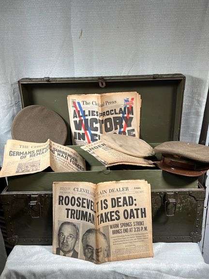 WWII Foot Locker, Uniform Hats, Newspapers, Field Duffle Bags - Baer ...