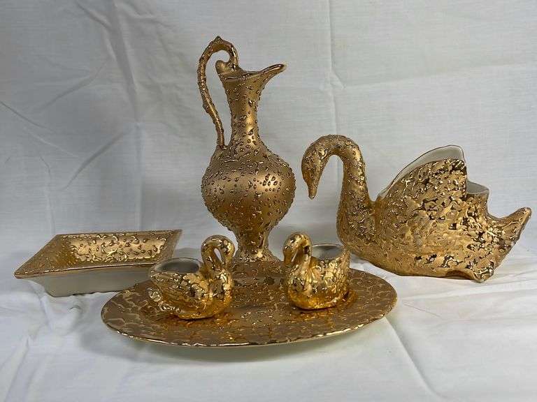 6 Pieces of Weeping Gold Pottery - Baer Auctioneers - Realty, LLC