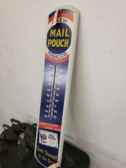 Mail Pouch Painted Metal Thermometer - Baer Auctioneers - Realty, LLC