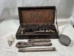 Antique Ratchet Set in Dovetailed Wood Box, Craftsman Chalk Line and ...