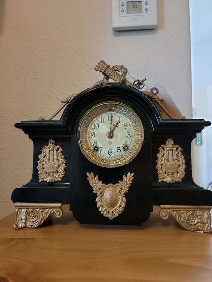 Antique Ansonia Mantle Clock and Key and Uranium Porcelain Face - Baer ...