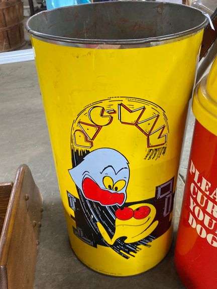 Vintage PAC-Man Tin Trash can, Tin and Plastic Fire Hydrant Trash Can ...