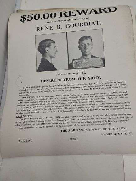 10 Army Deserter Reward Posters - Baer Auctioneers - Realty, LLC