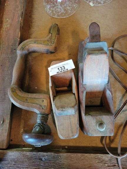 Antique Wood Hand Planer, Wood Hand Drill - Baer Auctioneers - Realty, LLC