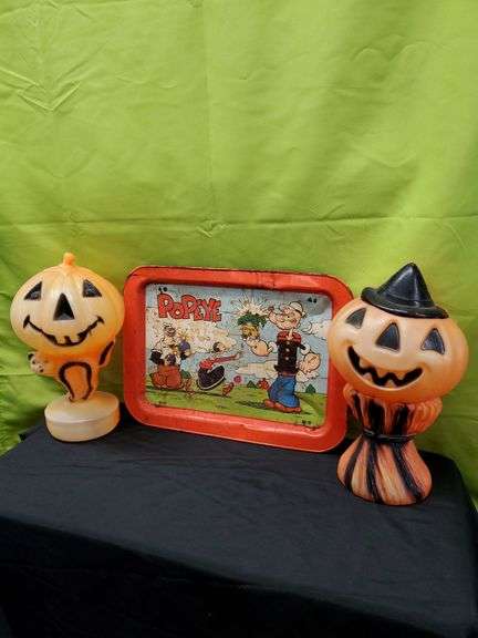 Vintage Blow Mold Pumpkins and Popeye TV Tray - Baer Auctioneers ...