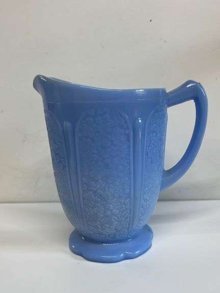 Delphite Blue Cherry Blossom Depression Glass Pitcher - Baer ...
