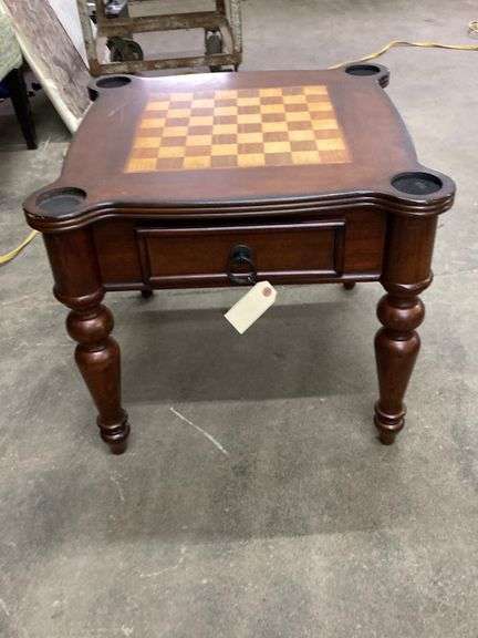 Wood Checker Board Side Table - Baer Auctioneers - Realty, LLC