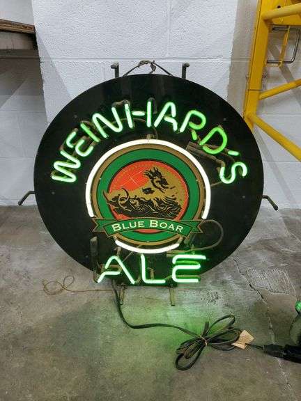 Weinhard's Ale Blue Boar Neon Sign, Works - Baer Auctioneers - Realty, LLC