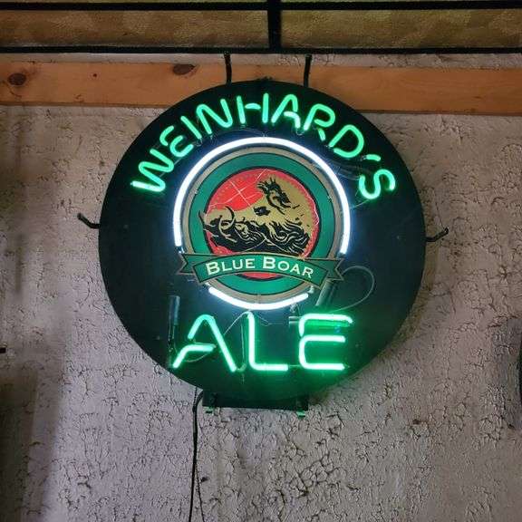 Weinhard's Ale Blue Boar Neon Sign, Works - Baer Auctioneers - Realty, LLC