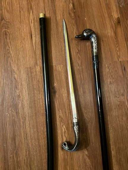 3 Vintage Animal Head Canes (One Cane Sword) - Baer Auctioneers ...