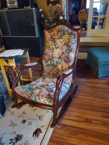 Upholstered Goose Neck Rocking Chair - Baer Auctioneers - Realty, LLC