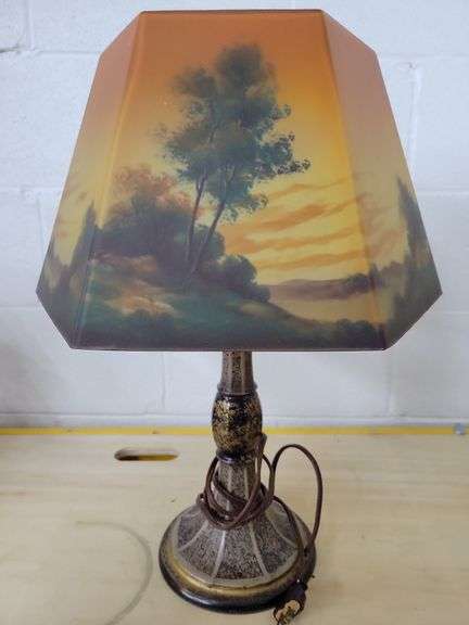 Jefferson Lamp w/ Reverse Painted Hexagon Scenery Shade - Baer ...