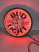 Bud Light Neon Beer Clock (Works) - Baer Auctioneers - Realty, LLC