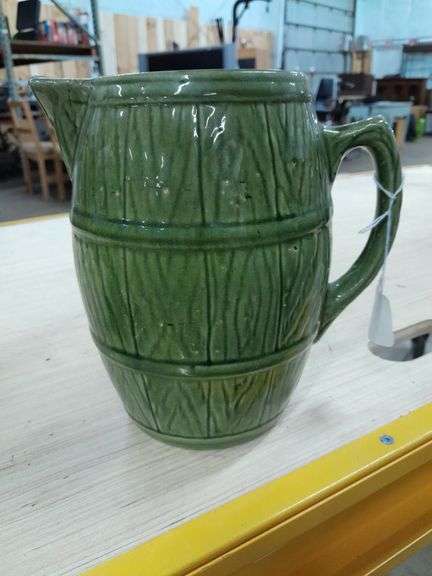 McCoy Green Barrel Pitcher,Ceramic Orange Pitcher, Brass Candlestick ...