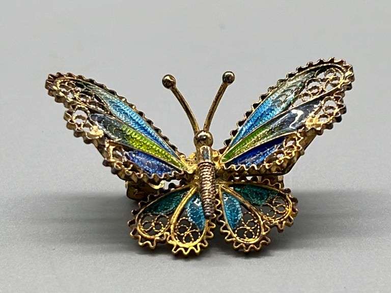 Vintage Cloisonné .800 Silver Filigree Butterfly Brooch Pin - Baer ...