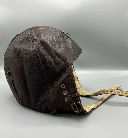 German WWII Luftwaffe Pilot Aviator Wool Lined Leather Cap - Baer ...