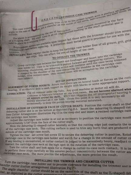 Gracey's Commercial Cartridge Case Trimmer - Baer Auctioneers - Realty, LLC