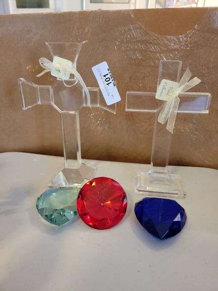 2 Vidali Glass Cross Collection & 3 Crystal Glass Paperweights - Baer ...