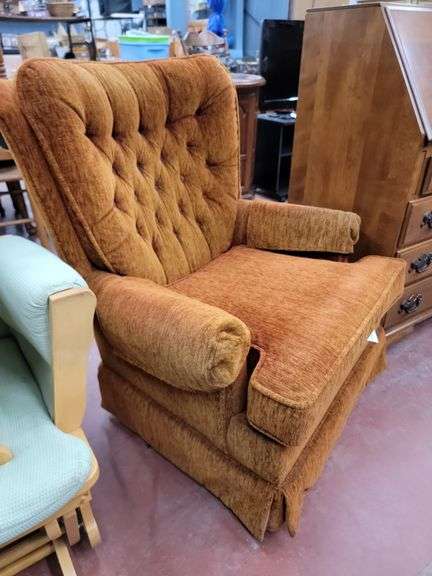 Orange Upholstered Swivel Rocker - Baer Auctioneers - Realty, LLC