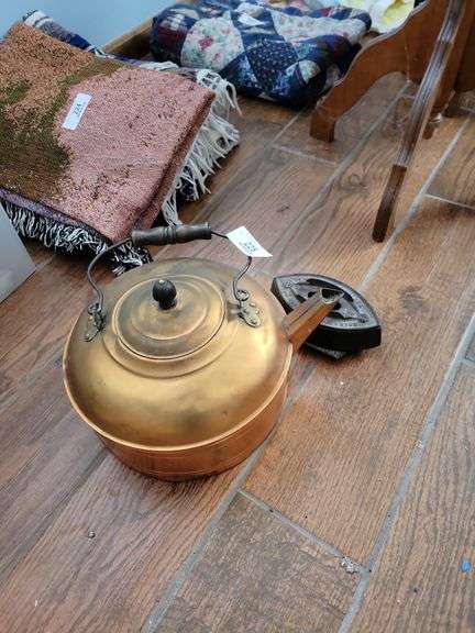 Vintage Copper Kettle, Sad Irons - Baer Auctioneers - Realty, LLC