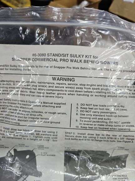 Snapper Stand / Sit Sulky Kit for Walk Behind Mowers - Baer Auctioneers ...