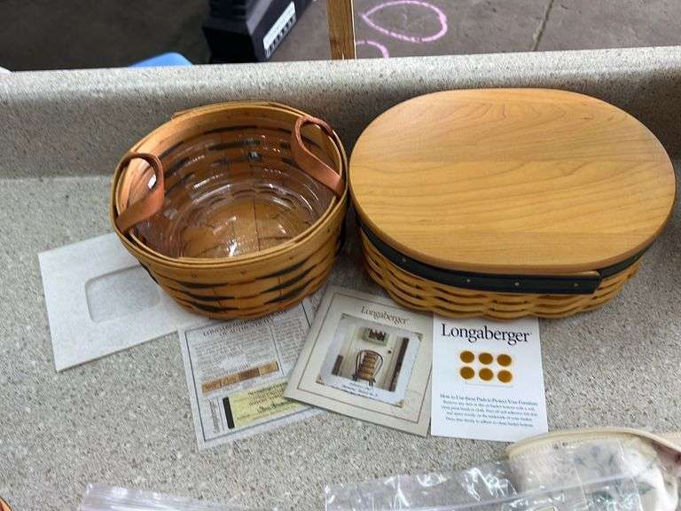 2 Longaberger Boardwalk Zipper Baskets with Extra Liners and Protectors ...