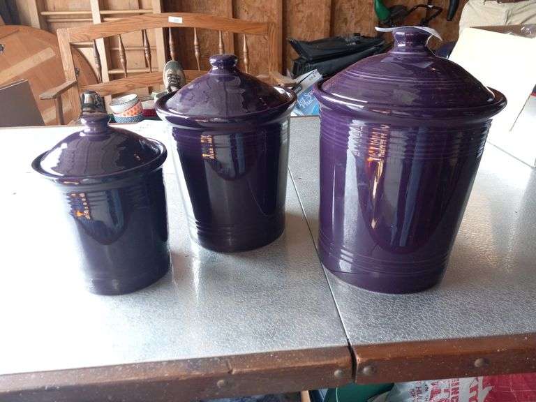 Set of 3 Plum Fiesta Canisters - Baer Auctioneers - Realty, LLC